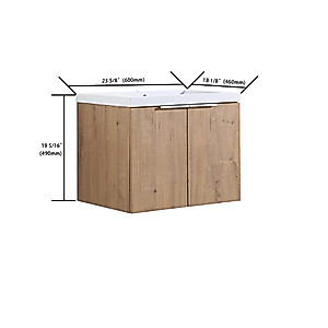 SSLine Wall Mounted Bathroom Vanity with Sink Combo Modern 24-Inch Single Bathroom Vanity Set with Top Basin &Storage Cabinet Brown Wood Hanging Bath Cabinet w/Resin Sink for Small Space (24"-Brown)