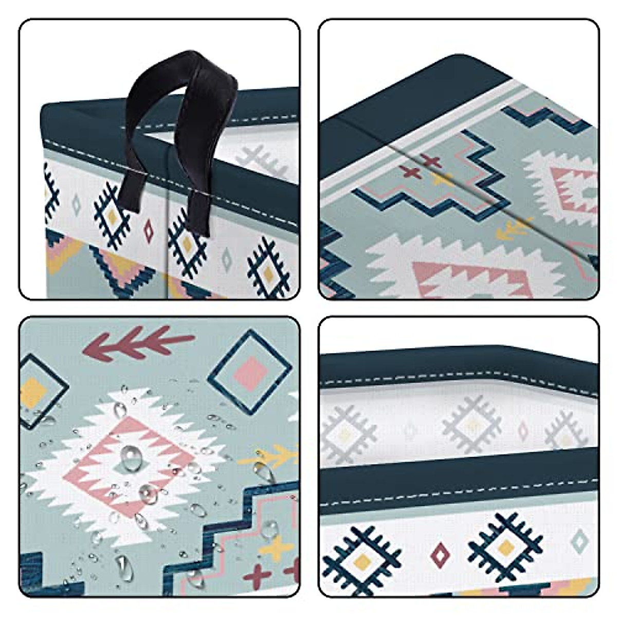 Clastyle Rectangle Blue Boho Clothes Storage Baskets Collapsible Waterproof Geometric Storage Bin for Living Room, 15.7 * 11.8 * 11.8 in