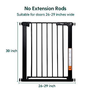 BABELIO 26-32 Inch Easy Install Narrow Pressure Mounted Metal Baby Gate, No Drilling, No Tools Required, with Wall Protectors and Extenders (Black)