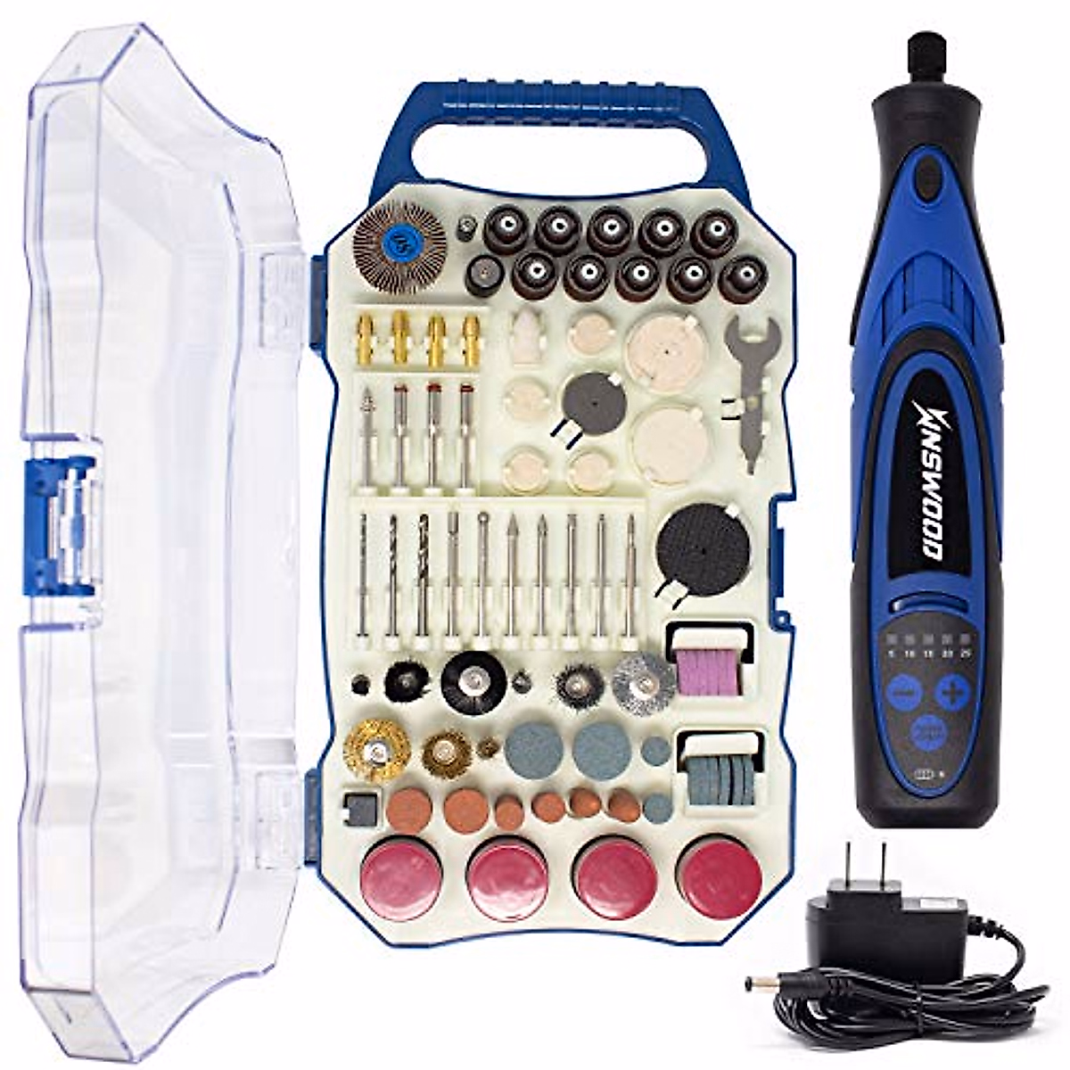 Kinswood Compatible with Rotary Tool 8V 900Ah Lithium Battery variable speed 300pcs Accessories & Shield Attachment, Long Endurance, Sanding, Grinding, Cutting & Engraving