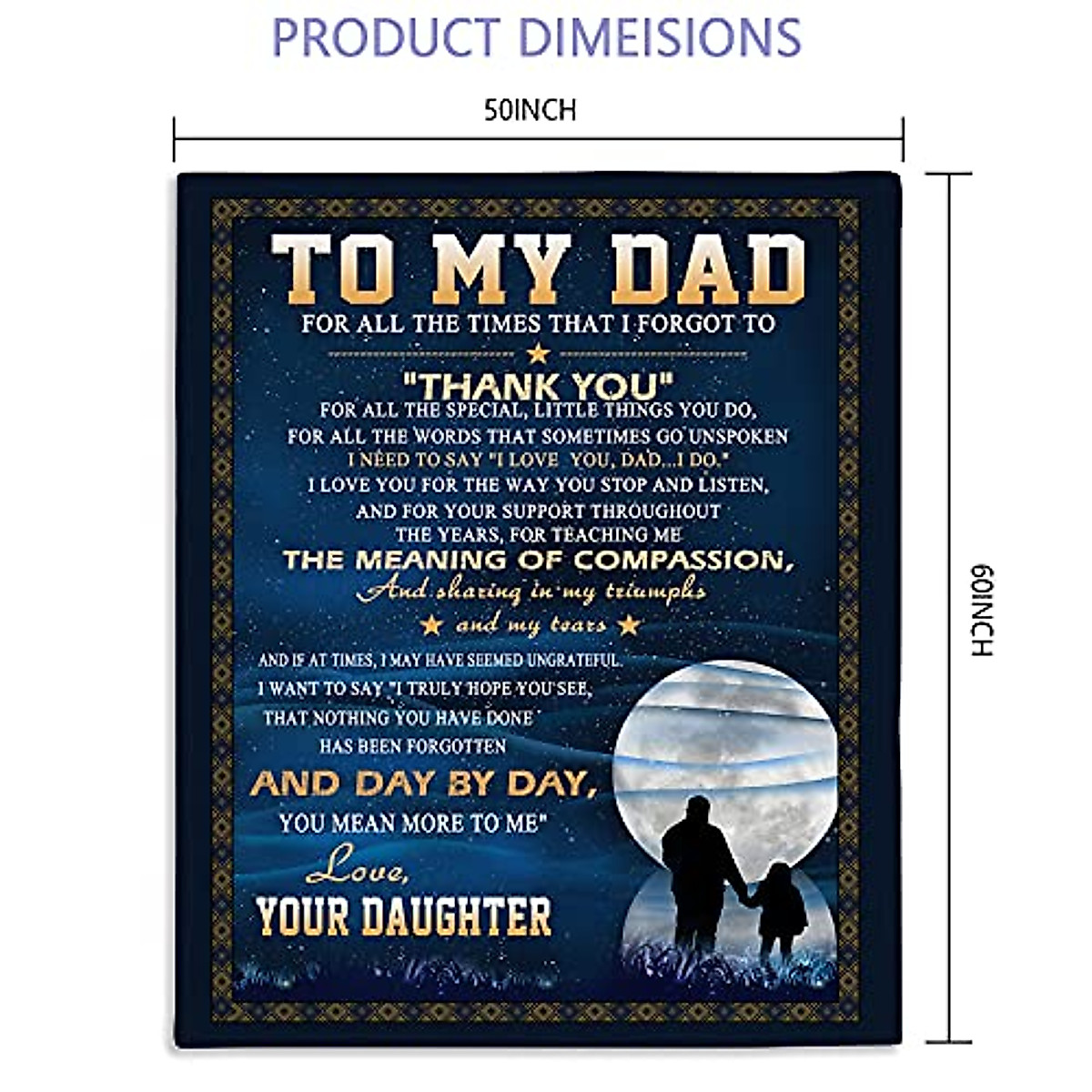 Joyloce to My Dad from Daughter Flannel Fleece Throw Blanket 60"x50", Grateful Love Birthday Gift Throws Blankets, Happy Father's Day Present for Sofa, Super Cozy Lightweight Father Gifts Idea