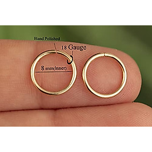 Small Gold Tragus Huggie Hoop Earrings for Women Cartilage Nose Helix Tragus Rook Piercing(Gold, 8mm 18 gauge / 1 pair)