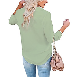 Diosun Womens Button Down V Neck Shirts Long/Short Sleeve Office Casual Business Plain Blouses Tops (Medium, Bean Green)