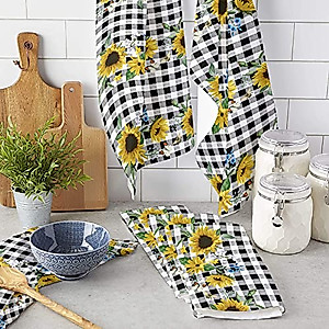 Big buy store Sunflower Floral Butterfly Bee Kitchen Dish Towels, Soft Lightweight Microfiber Absorbent Decorative Hand Towel Black Buffalo Plain Tea Towel Guest Towel for Kitchen Bathroom 18x28in