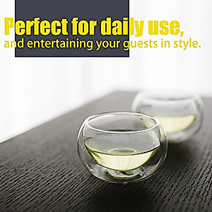 PunPun Tea Cups Double Wall Borosilicate Glass Espresso Cups Heatproof Insulating Teacups glass Set of 4 Demitasse Gift Box (2.7 oz. / 80ml) …