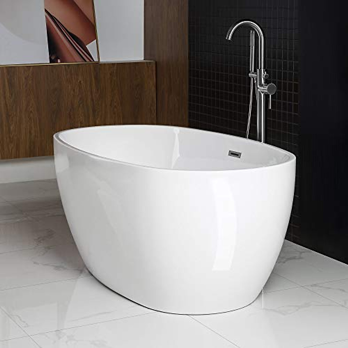 WOODBRIDGE 59" Freestanding White Acylic Soaking Bathtub with Chrome Drain and Overflow,BTA1518 -C-Drain &O
