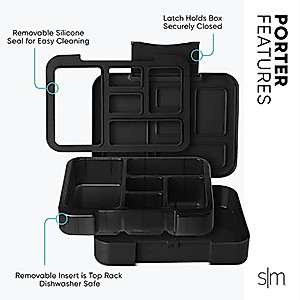 Simple Modern Bento Lunch Box for Kids | BPA Free, Leakproof, Dishwasher Safe | Lunch Container for Boys, Toddlers | Porter Collection | 5 Compartments | Midnight Black