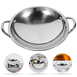 Zerodeko Paella Pan Stainless Steel Pow Wok Stir Fry Pans with Dual Handle Shabu Hot Pot Traditional Binaural Wok Japanese Cookware for Induction Cooktop Electric Gas 24CM