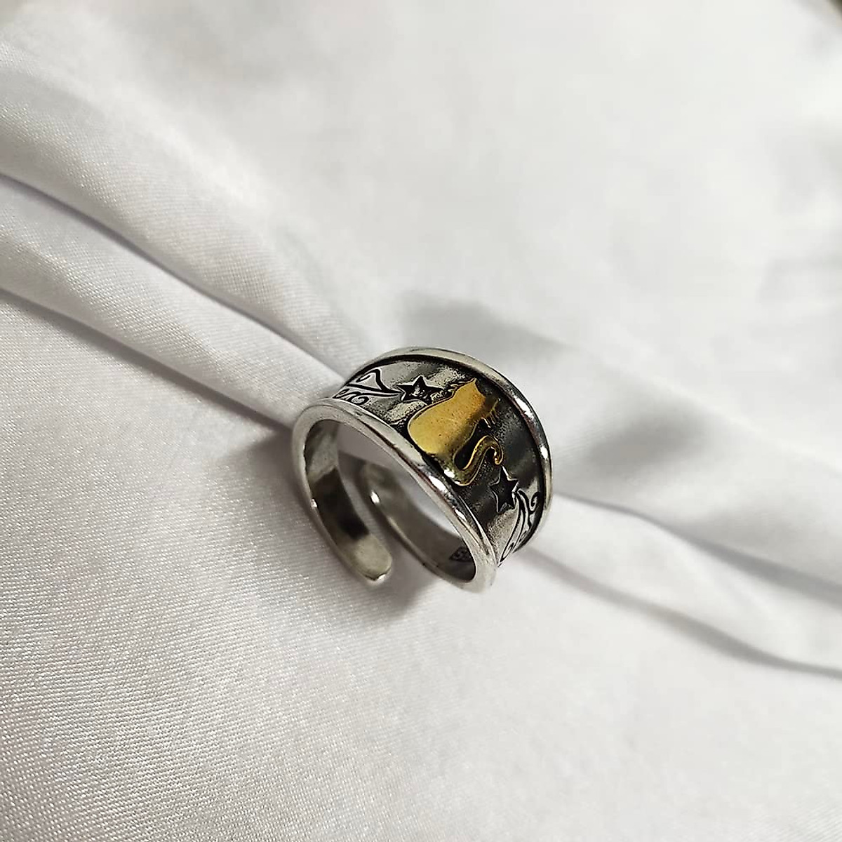 OIDIMS Retro Little Cat Open Band Ring for Men Women Vintage Star Statement Wrap Adjustable Rings Extendable Knuckle Middle Finger Comfort Fit Jewelry Gift Best Friends Birthday