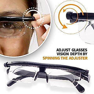 EKSED Adjustable Glasses Dial Vision Dial Adjustable Glasses Variable Focus Adjustable Focus Glasses With Folding Magnifying Glass For Reading Distance Vision Unisex Myopia Glasses for Seniors