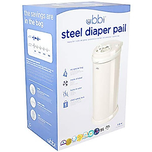 Ubbi Steel Diaper Pail and Refill Bags Bundle for Odor Control and Easy Disposal