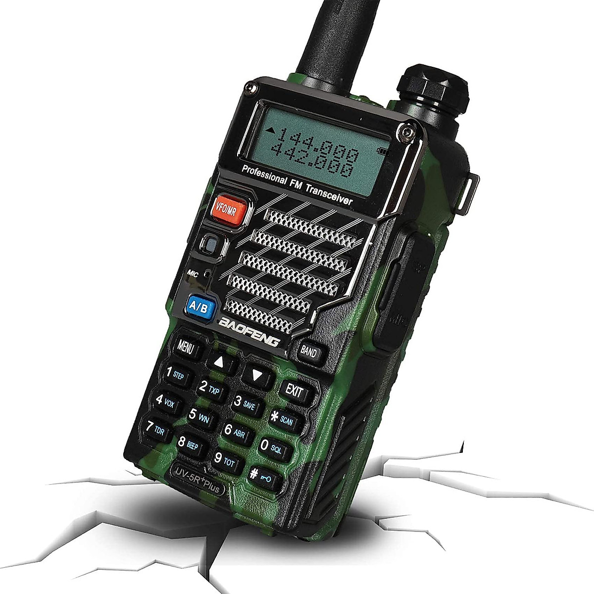 BAOFENG UV-5R+ Plus Two Way Radio, Long Range for Adults Rechargeable with Earpiece, Walkie Talkie for Outdoors, 144-148 420-450MHz, Qualette Series, Jungle Camouflage