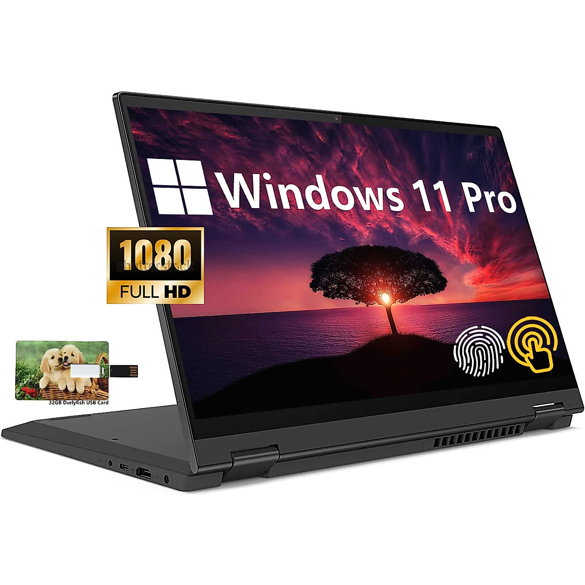 New Lenovo Flex 5 2-in-1 Convertible Business Laptop, 14” FHD Touchscreen, AMD Ryzen 7 5700U, Windows 11 Pro, 16GB RAM 1TB SSD,32GB Durlyfish USB Card