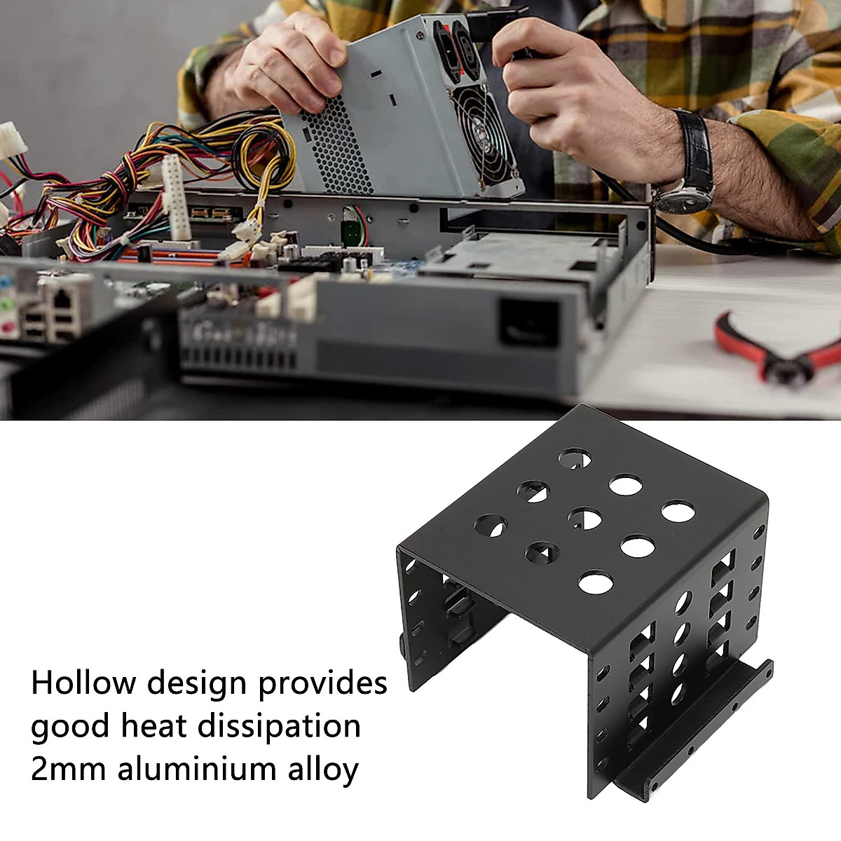 plplaaoo HDD Mounting Bracket,2.5in Aluminium Alloy Hollow Design High Hardness 2.5in Hard Drive Cage, Easy to Install, HDD Adapter, HHD Reader, Mobile Rack Holder(Black), Hard Drive Rack Hard Di