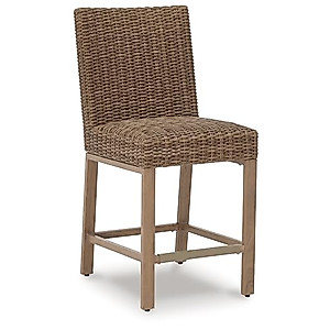 Signature Design by Ashley Walton Bridge Casual Weather Resistant Armless Cushioned Indoor/Outdoor Bar Stool with Cushioned Seat, Set of 2, Light Brown