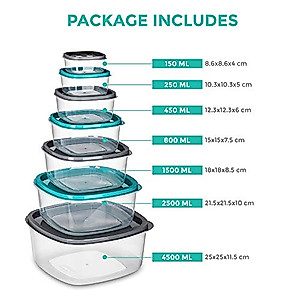 LIVIVO 7pc Stacking Food Storage Containers Set with Fitted Colourful Lids for Freshness, Space-Saving Tubs for Organising Cereals, Pasta, Rice and Other Dry Goods, Craft Materials etc