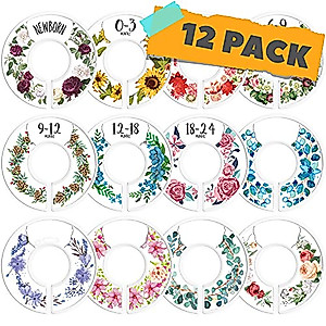 CORRURE Baby Closet Size Dividers - Complete Set of 12 Closet Dividers for Baby Clothes from Newborn to 24 Months - Best Nursery Closet Hanger Organizer for Baby Boy or Girl - Ideal Baby Gift (Floral)
