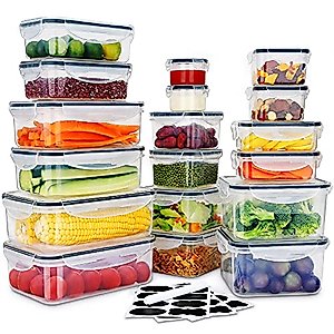 36 PCS Food Storage Containers Large , (18 Stackable Plastic Containers with 18 Lids) - 100% Airtight & BPA-Free & Microwave, Dishwasher Safe Food Storage with Chalkboard Labels & Marker…