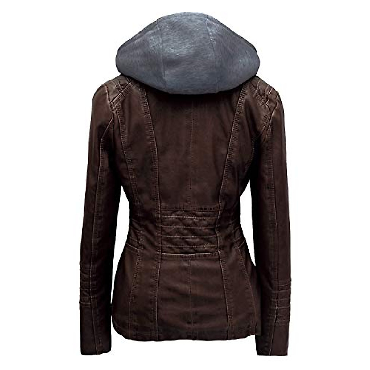 Hoffen Premium Vegan Leather Jacket for Women with Detachable Hood - Seitig Model (Coffee, L)