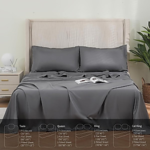 DOWNCOOL King Size Sheets Set - 100% Cotton Sheets, King Sheets Deep Pocket Up to 16", 400 Thread Count Sateen Bed Sheets King Size, Soft Breathable & Cooling Sheets, 4-Piece King Sheet Set, Grey