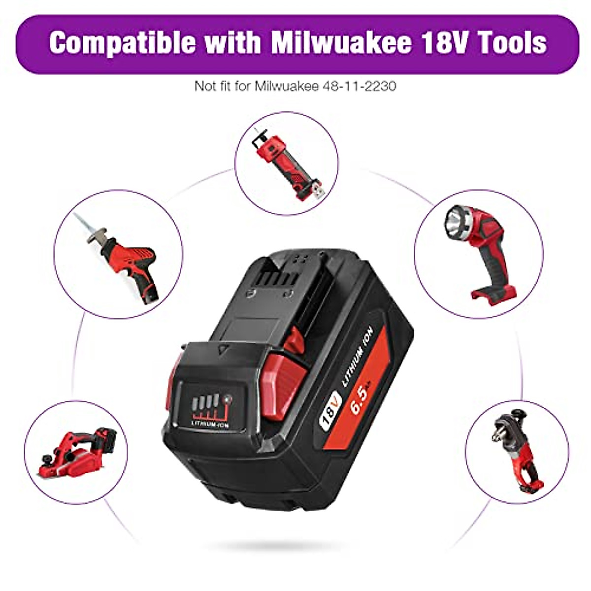 2Packs 6500mAh M18 Battery Compatible with Milwaukee 18V Battery for 48-11-1820 48-11-1850 48-11-1828 48-11-10 48-11-1815 48-11-1852 48-11-1822 48-11-1811 48-11-1840 Cordless Power Tools Batteries