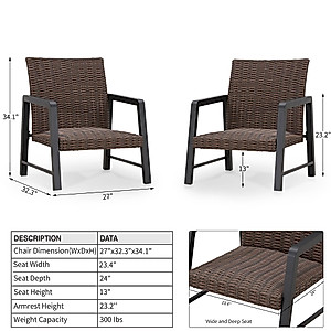 PatioFestival Outdoor Club Chairs Wicker Patio Dining Chair Set of 2 with Quick-Drying Internal Cushion All Weather Frame