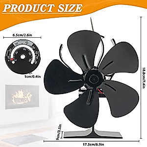 WHDPETS Wood Stove Fan Heat Powered, 5 Blade Fireplace Fan Non-Electric Fan, Silent Operation Thermoelectric Eco Fans for Home/Wood/Log Burner/Fireplace (Include Stove Thermometer)