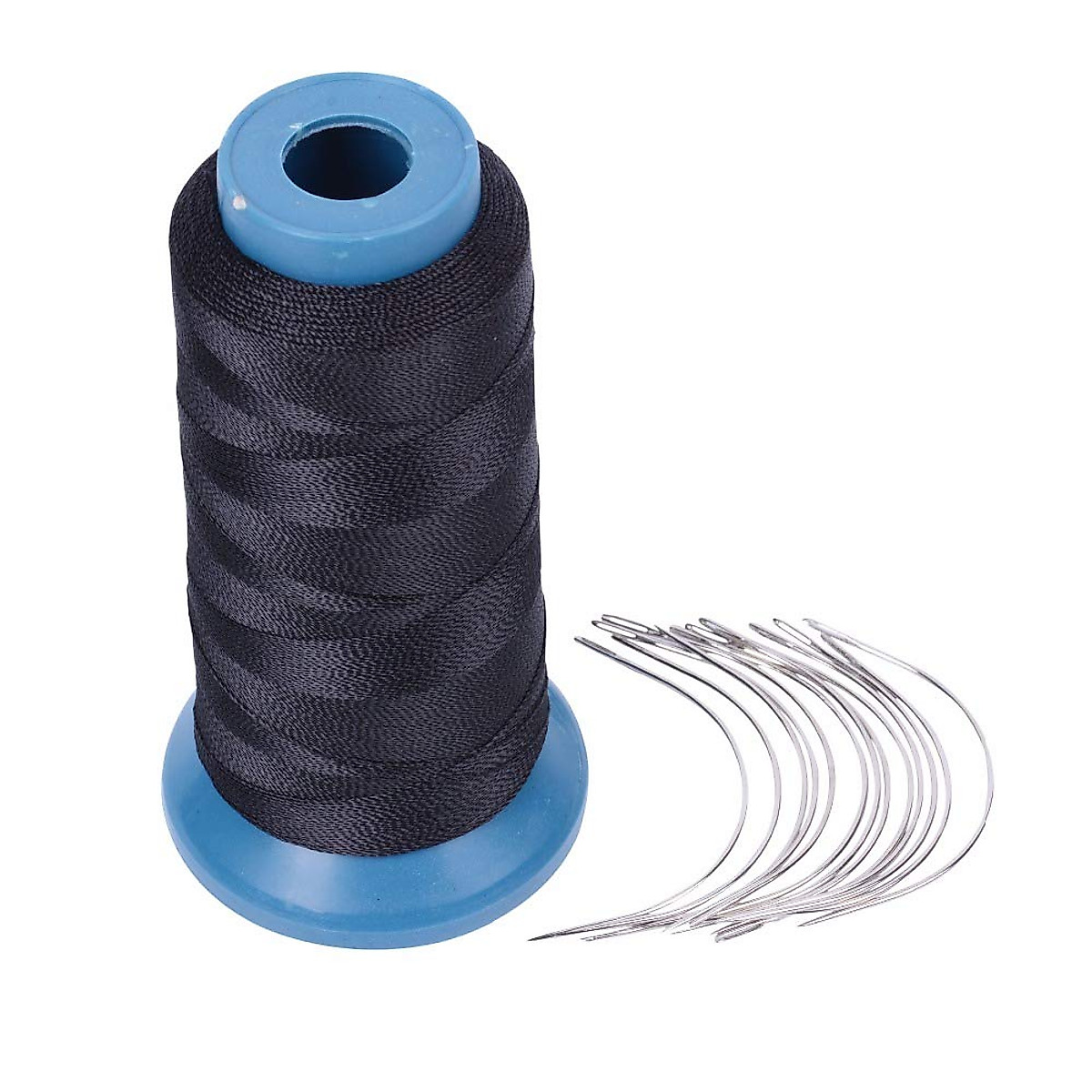 Black Hair Weaving Thread with 12 pcs of 9cm-C Type Needles/Curved hair Needles Hair Extention Accessory Thread for wig making needle