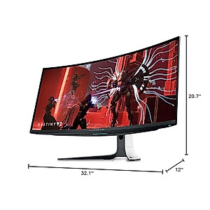 Alienware AW3423DW Curved Gaming Monitor 34.18 inch Quantom Dot-OLED 1800R Display, 3440x1440 Pixels at 175Hz, True 0.1ms Gray-to-Gray, 1M:1 Contrast Ratio, 1.07 Billions Colors - Lunar Light