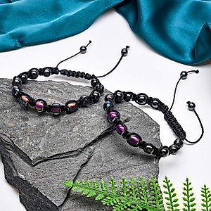 Hicarer Adjustable Mood Bracelet for Women 2 Pieces Dazzling Shimmer Color Changing Beads Based on Emotions Thermochromic Bead Bracelets Christmas Gift for Adult(Black Rope)