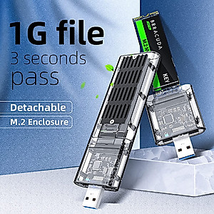AOJUE M.2 NVME SSD Enclosure Adapter, USB 3.1 Gen 2 (10 Gbps)(USB3.0 Compatible) to NVME PCI-E M-Key Solid State Drive External Enclosure (Fits only NVMe PCIe 2242/2260/2280)-DM201PUA (Black)