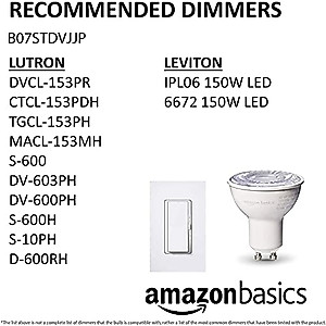 Amazon Basics 7 W Equivalent 50W , 3000K Warm White, Dimmable, 10,000 Hour Lifetime, MR16 (GU10 Base) LED Light Bulb , 2-Pack