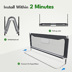 FAMILL Twin Bed Rails for Toddlers, Upgraded No Assembly Foldable Baby Bed Rail Guard, Bed Safety Rails for Children, Toddler Bed Rails for Twin Bed,Bed Safety Rails for Children (Grey, 39", 1 Side)