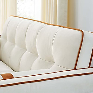 JEEOHEY Sleeper Sofa Couch w/Pull Out Bed, 55.5" New Upgraded Tufted Velvet Convertible Sleeper Sofa Bed, Small Love seat Sofa Bed w/ 2 Pillows for Small Space, Living Room, Apartment, Beige