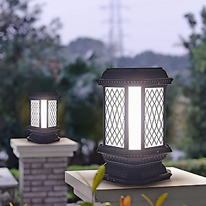 Post Lights LED Solar Stigma Headlight, Dual Purpose Waterproof Outdoor Pillar Lantern Modern Minimalist Garden Home Villa Column Lamp Decoration Patio Villa Balcony Gate Street Post Lighting