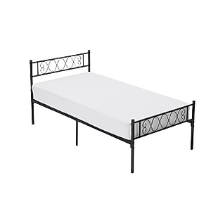 SUNNYFURN Metal Twin Bed Frame Metal Platform Bed Frame with Headboard and Footboard Classic Metal Bed Frame with Iron-Art Sweet Heart for Girls and Boys No Box Spring Needed Noise-Free