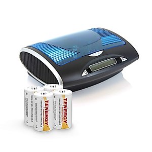 Tenergy Rechargeable NiCd D Batteries and T9688 LCD Smart Charger, 4 Pack D Size Battery Cells and Charger
