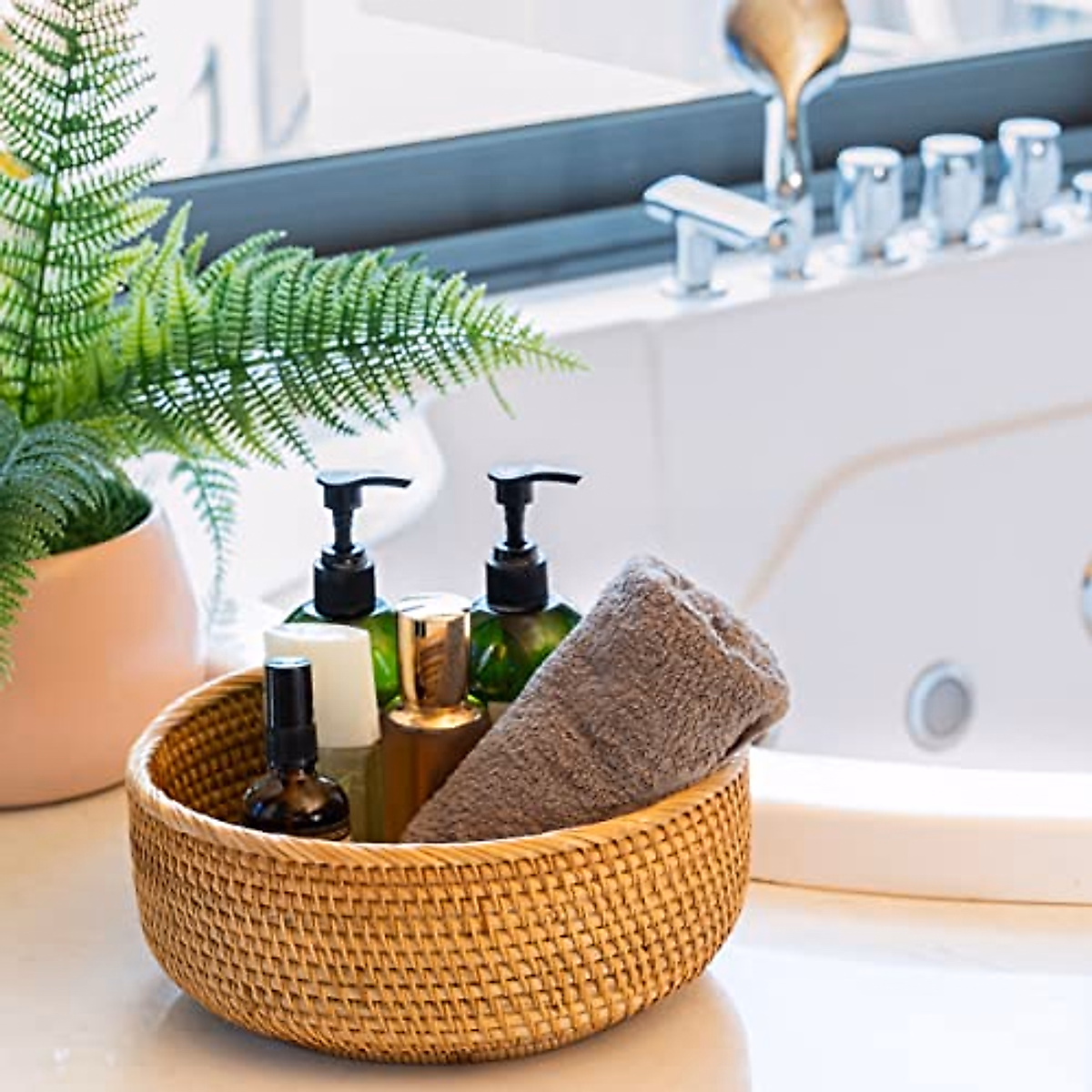 Rattan Basket for Storage Set 3 Small Bread Baskets for Serving Potatoes Onions Container Stackable Fruit Holder for Kitchen Countertop Organizing Bathroom