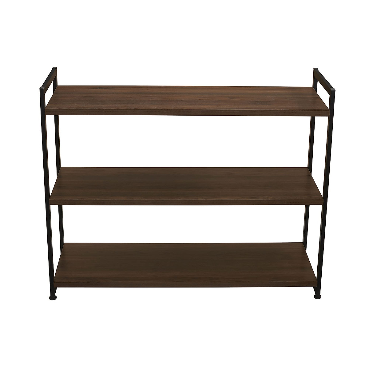 Household Essentials Mid Century Wide 3 Tier Book Shelf, Walnut Wood Finish