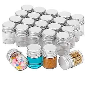 jiuwu 5 Ml Mini Bottles Aluminum Top Metal Lids Lids 24 Pcs Liquid Glass Bottle Small Glass Bottles with Lids Mini Glass Jars with Lids Mini Glass Bottles with Screw Caps for DIY Art Craft Storage