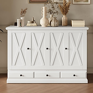 MERITLINE Queen Murphy Bed with Storage Drawer and Charging Station,Pine Wood White Murphy Bed Cabinet Folding Murphy Chest Bed Queen Size Adults Murphy Bed Unit