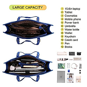 LOVEVOOK Laptop Bag for Women, Fashion Computer Tote Bag Large Capacity Handbag, Leather Shoulder Bag Purse Set, Professional Business Work Briefcase for Office Lady, 2PCs, 15.6-Inch, Dark Blue