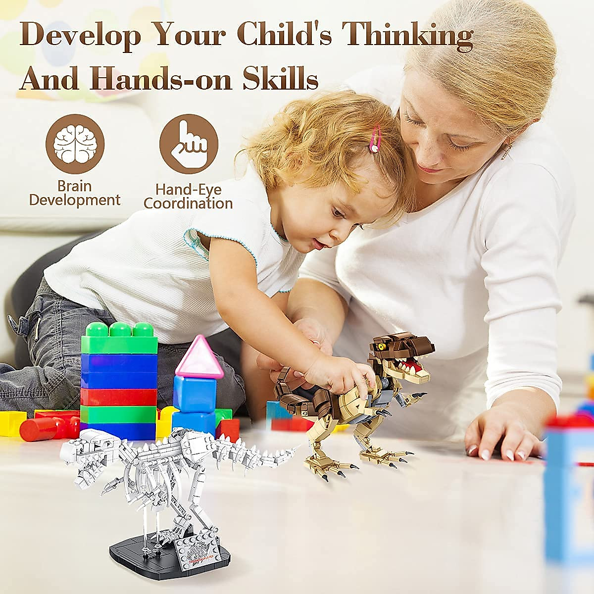 BEENLE Dinosaur Fossils Building Kit for Kids Building Dinosaur Blocks Toys Toddler Creative Thinking 2 Pack Dino Block Playset Kit Educational Kit Stem Toys Gifts for 6+ yr Boys Girls (906 PCS)