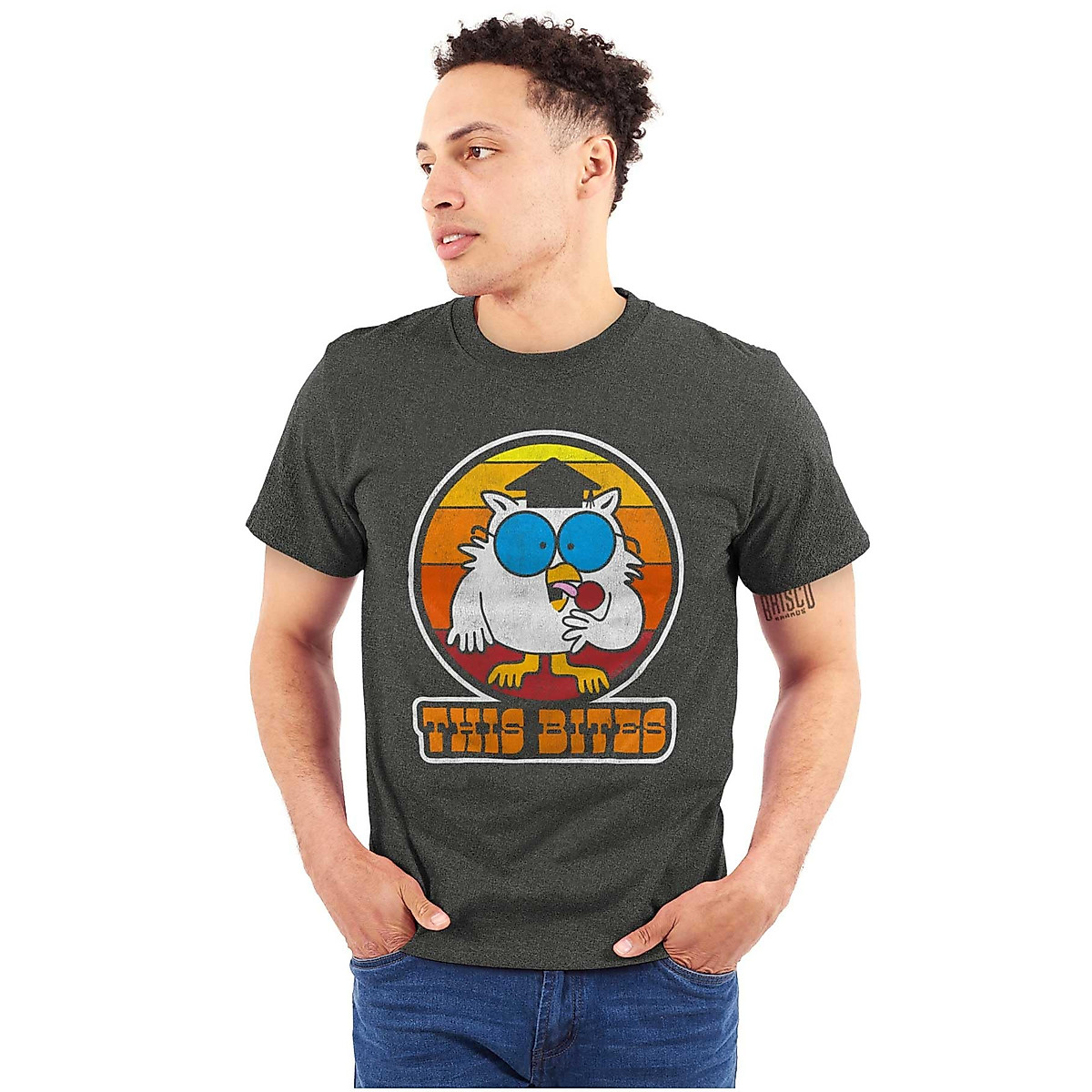 This Bites Funny Mr Owl Tootsie Pop Graphic T Shirt Men or Women Dark Heather