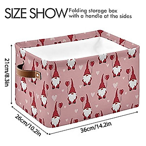 Wusikd Valentines Day Storage Basket Set of 1 Large Fabric Cute Gnomes Hearts Storage Basket Bins Box Cube with Handles Collapsible Closet Shelf Clothes Organizer Basket for Nursery Bedroom