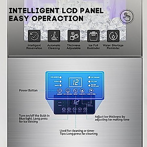 Commercial Ice Maker Machine 130LBS/24H with 35LBS Storage Bin, Stainless Steel Undercounter/Freestanding Ice Cube Maker for Home Bar Outdoor, Automatic Operation, Include Scoop, Connection Hose
