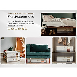 LoforHoney Home Under Bed Storage Containers, Underbed Storage Bins with Clear Window, Under Bed Clothes Storage Box, Foldable Storage Baskets for Organizing, Beige & Gray, 2-Pack, 21.7x16.5x7.1