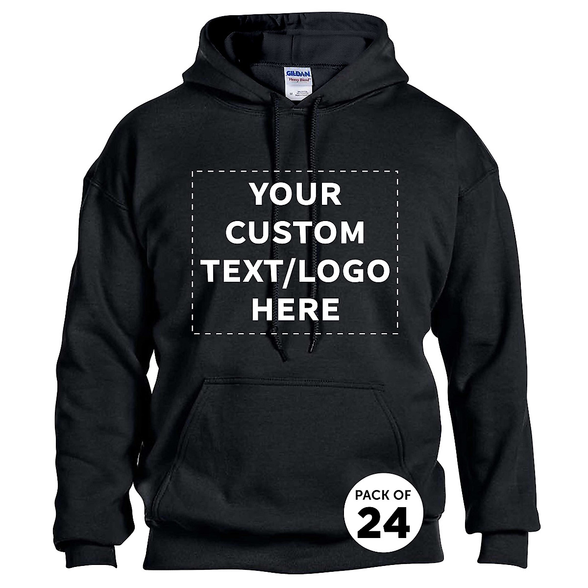 Custom Gildan Adult Hoodies for Men and Women, 24 Pack of Personalized Promotional Shirts with Customized Text or Logo, Comfortable Cotton Unisex Sweatshirt with Hood for Fall, Winter Weather - Black