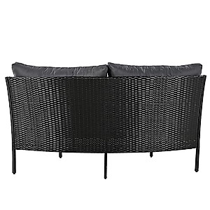 LOUHME 3-Piece Curved Outdoor Conversation Set, All Weather Semicircle Sectional Sofa with Metal Frame and Cushions, Outdoor Half-Moon Patio Furniture Set for Patio Deck Garden, Gray