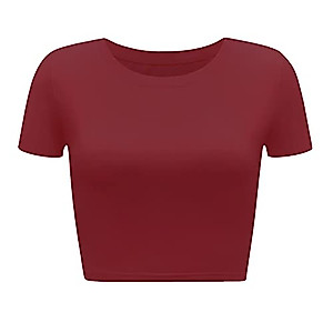 Artivaly Women Slim Fit Basic Round Neck Short Sleeve Y2K Cute Yoga Crop Top Workout Shirts Jujube Red
